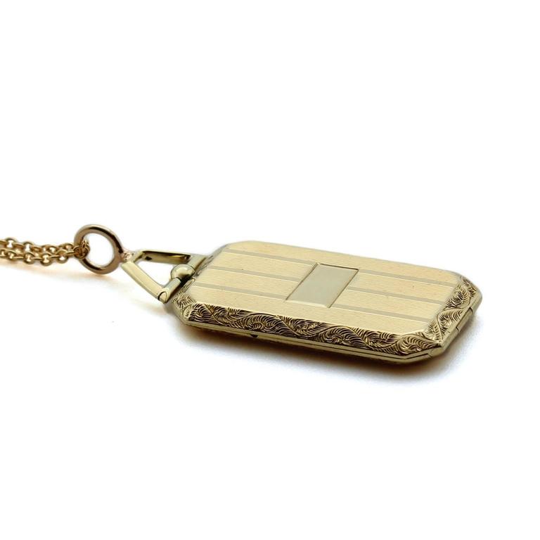 Engraved Gold Rectangular Locket For Sale at 1stDibs