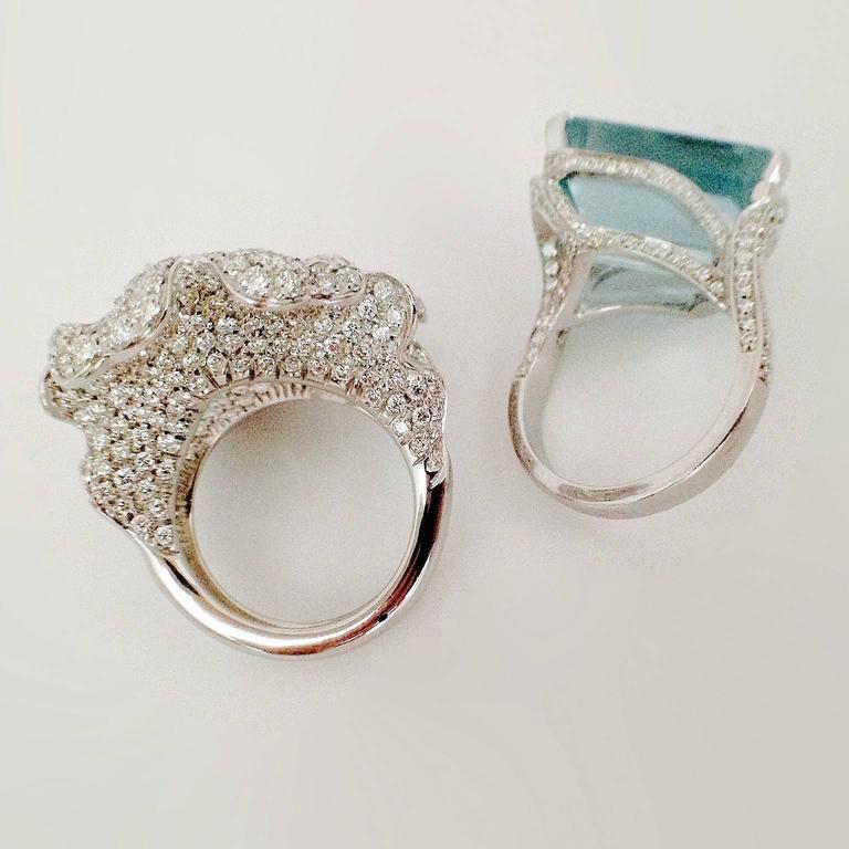 Cocktail 17.84 Carat Aquamarine White Diamond 18Kt Gold Two in One Ring ...