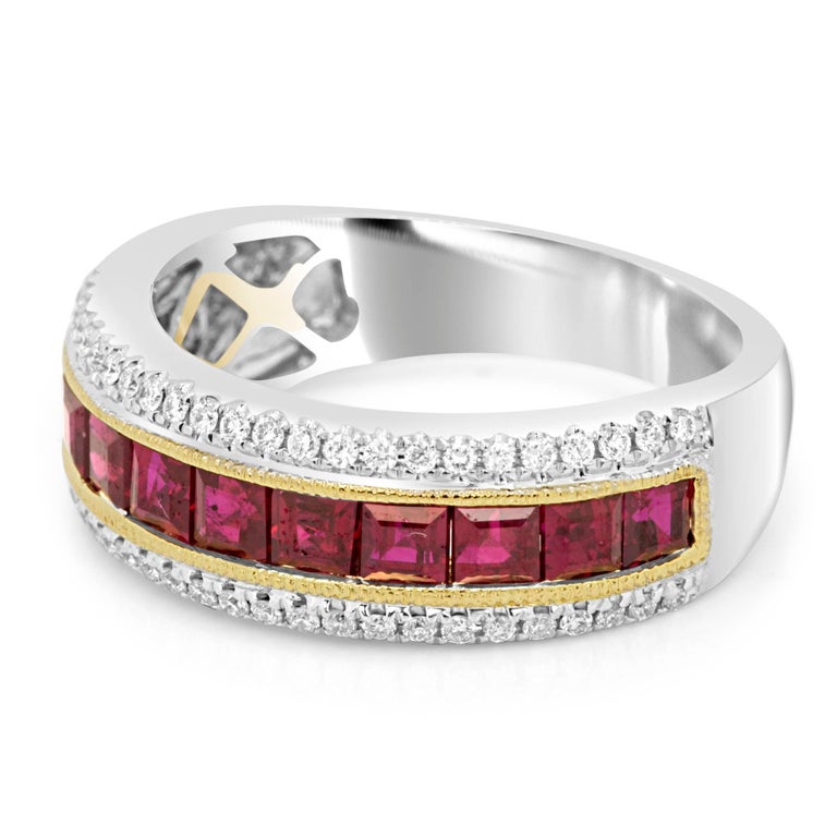 Square Ruby Channel Set Diamond Round Two Color Gold Fashion Cocktail ...