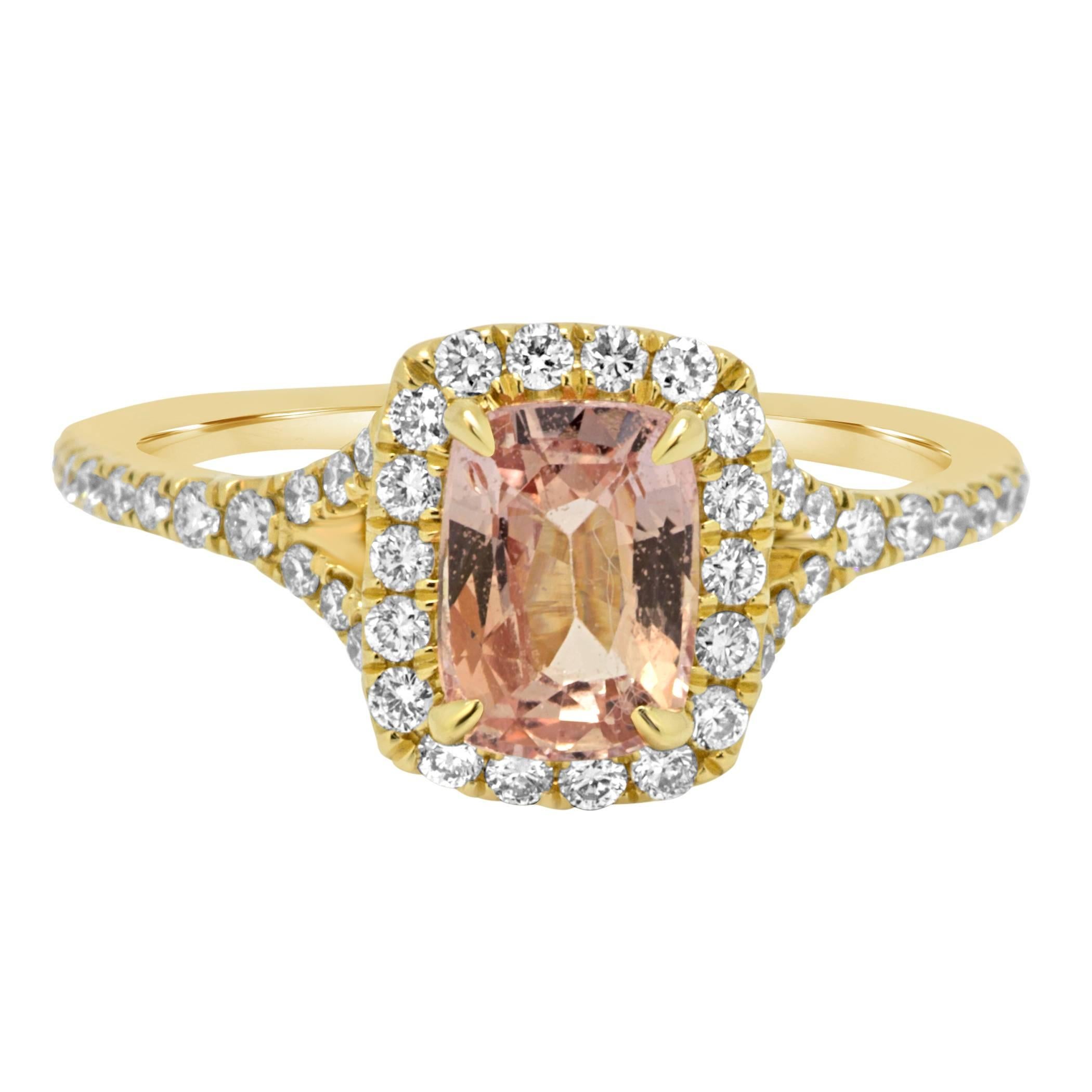 TAMIR Rare Natural Padparadscha Sapphire and Diamond Ring. at 1stDibs