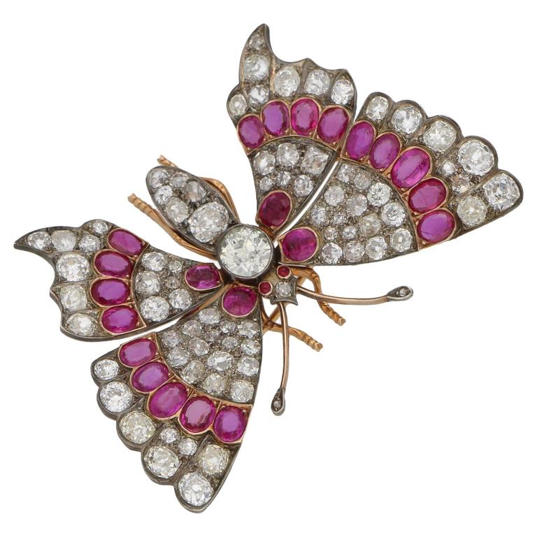 Antique Ruby Diamond Butterfly Brooch at 1stDibs | antique butterfly ...