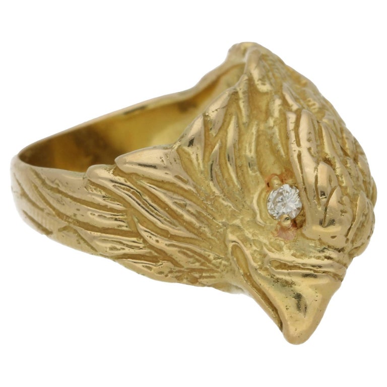 18 Karat Gold Eagle Head Ring at 1stDibs