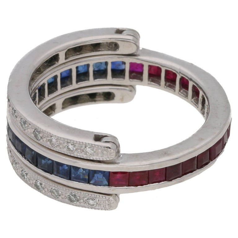Sapphire and Ruby Diamond Gold Swivel Ring at 1stDibs