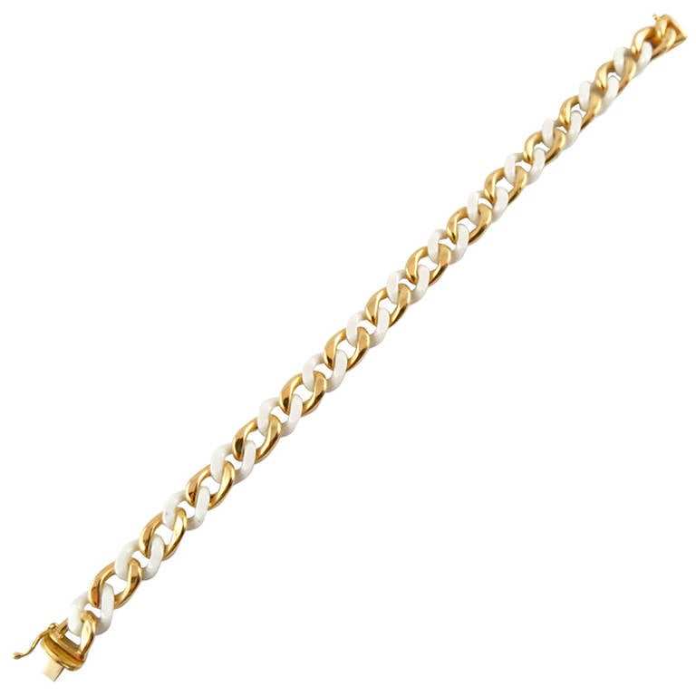 Jona High-Tech White Ceramic Gold Curb-Link Bracelet at 1stDibs | high ...