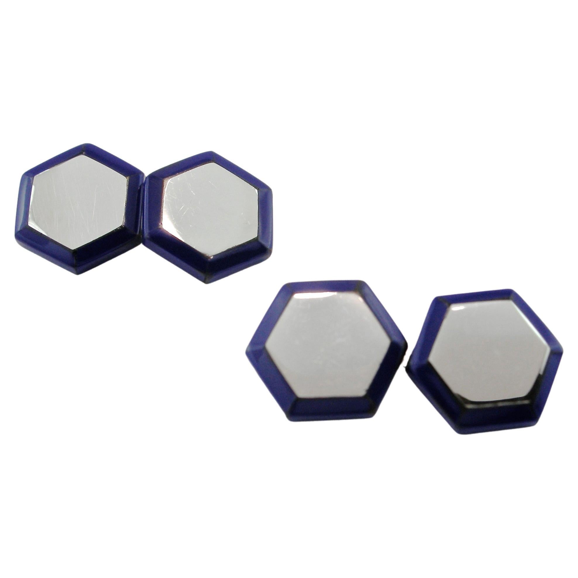 Art Deco Sterling Silver Hexagonal Yellow Enamel Cufflinks For Sale at ...