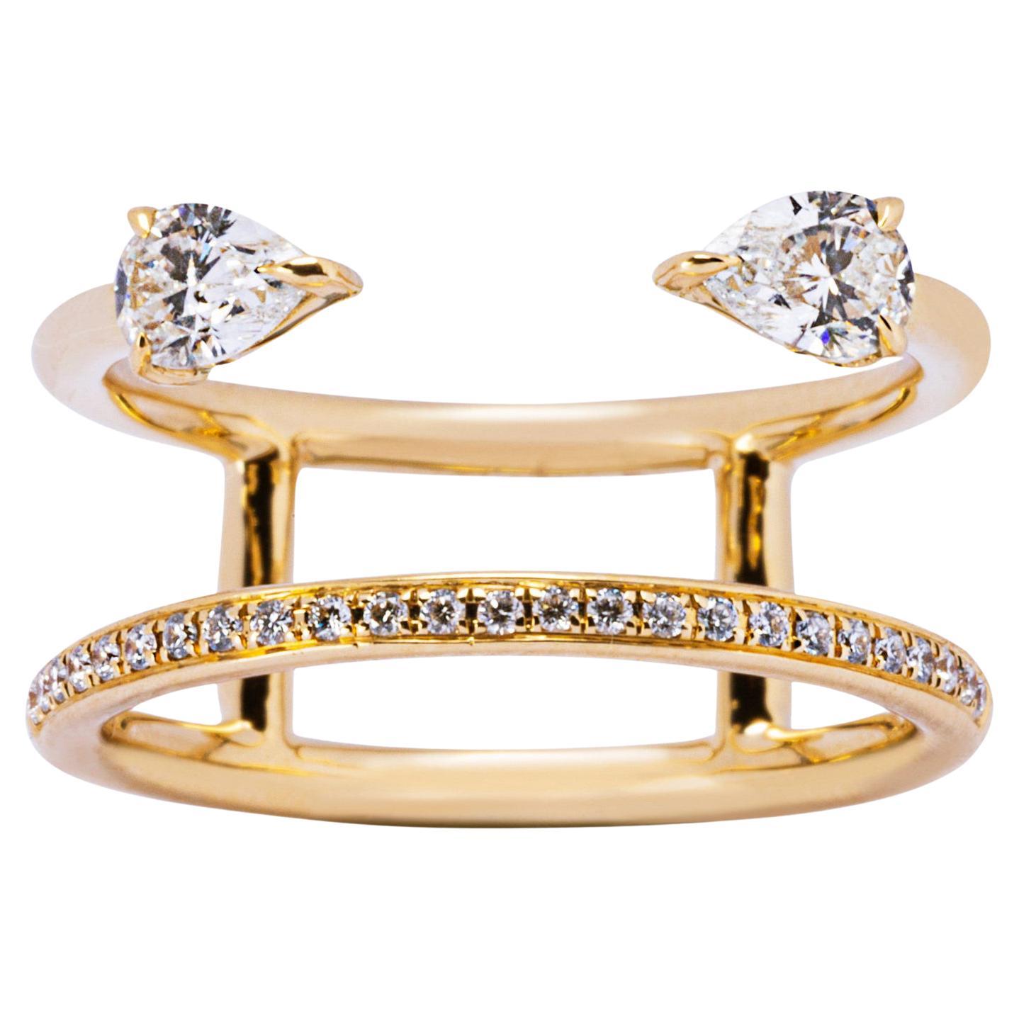 Cartier Double C Diamond 18 Karat Gold Black Open Band Ring at 1stDibs