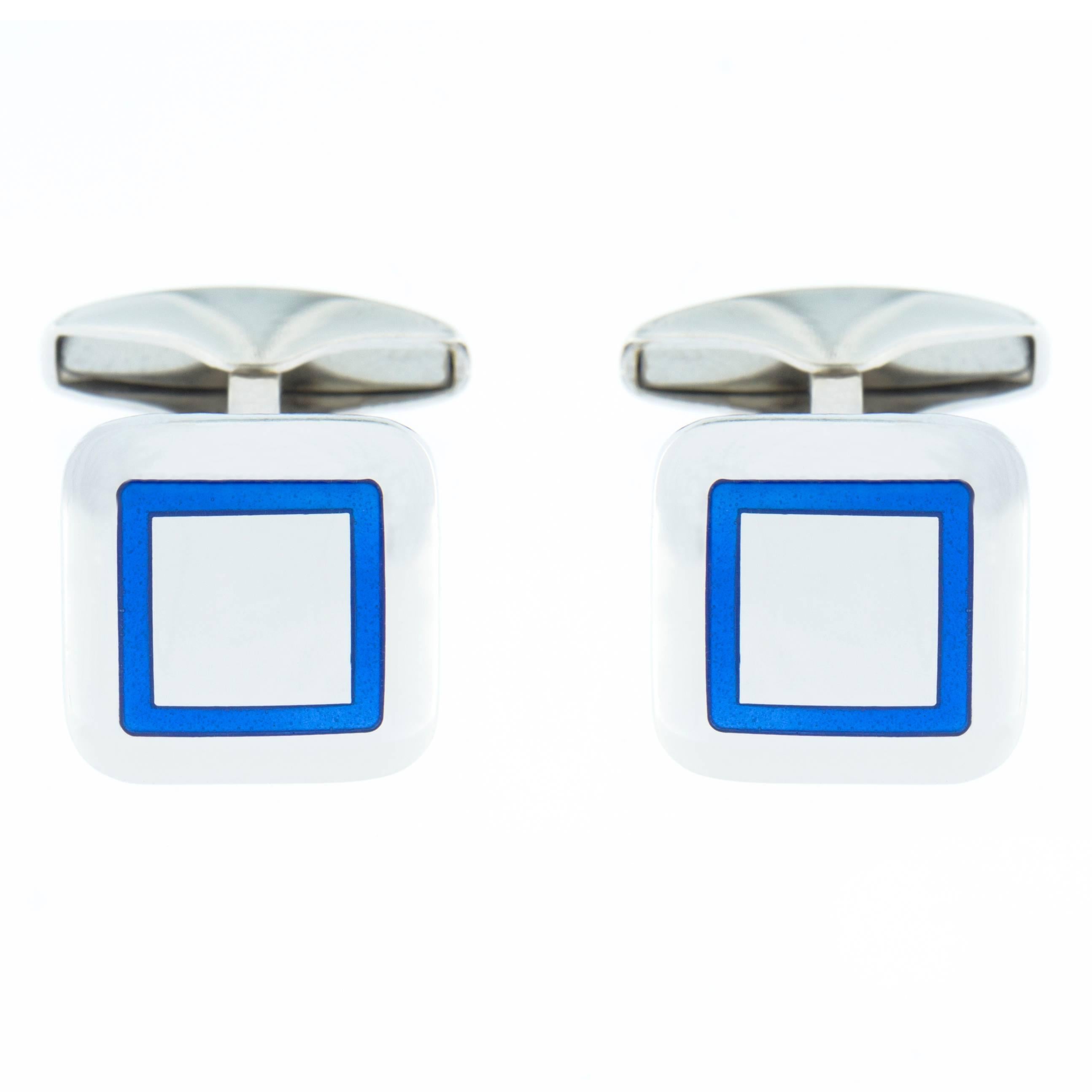 Alex Jona Blue Enamel Sterling Silver Cufflinks For Sale at 1stDibs
