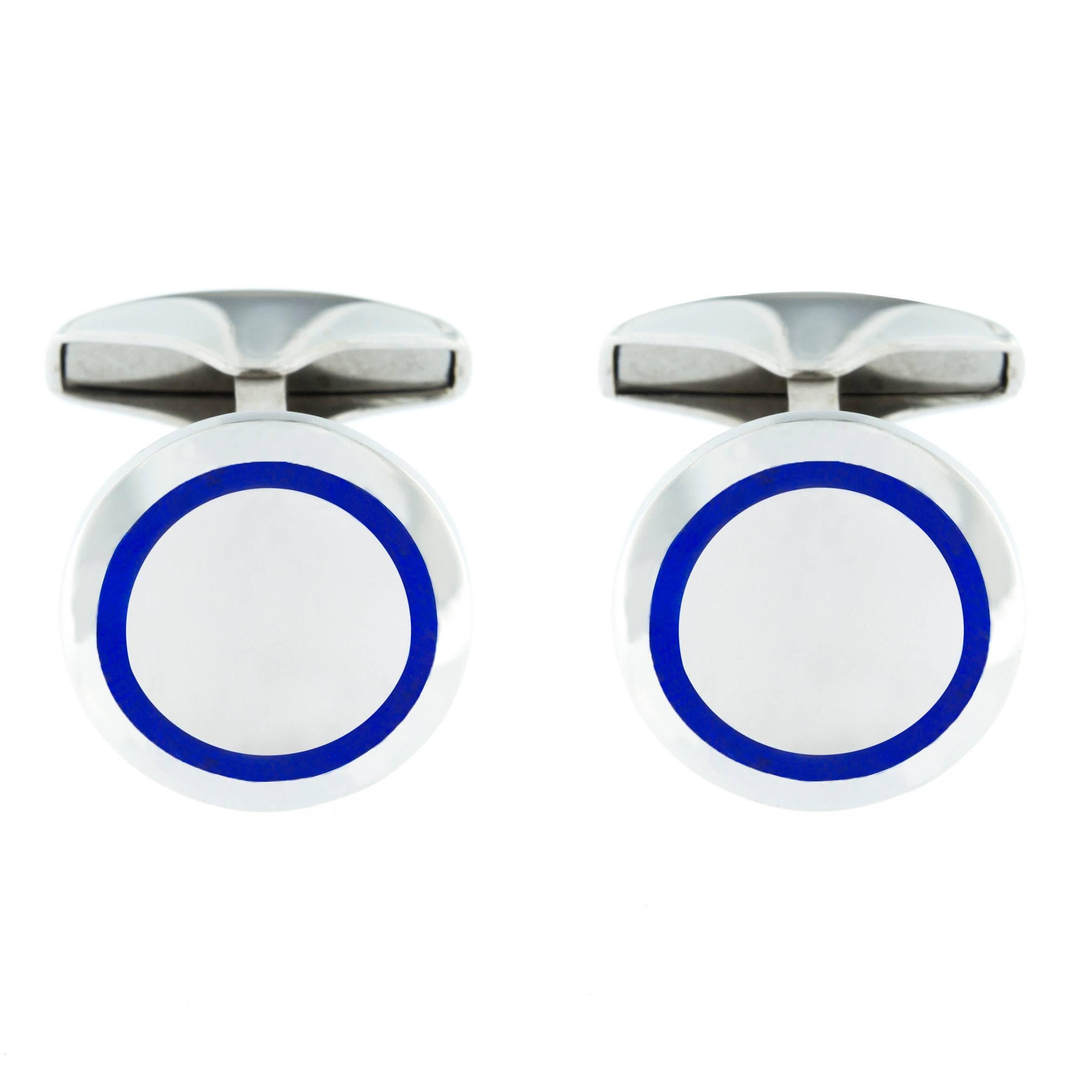 Jona Blue Enamel Sterling Silver Cufflinks For Sale at 1stDibs