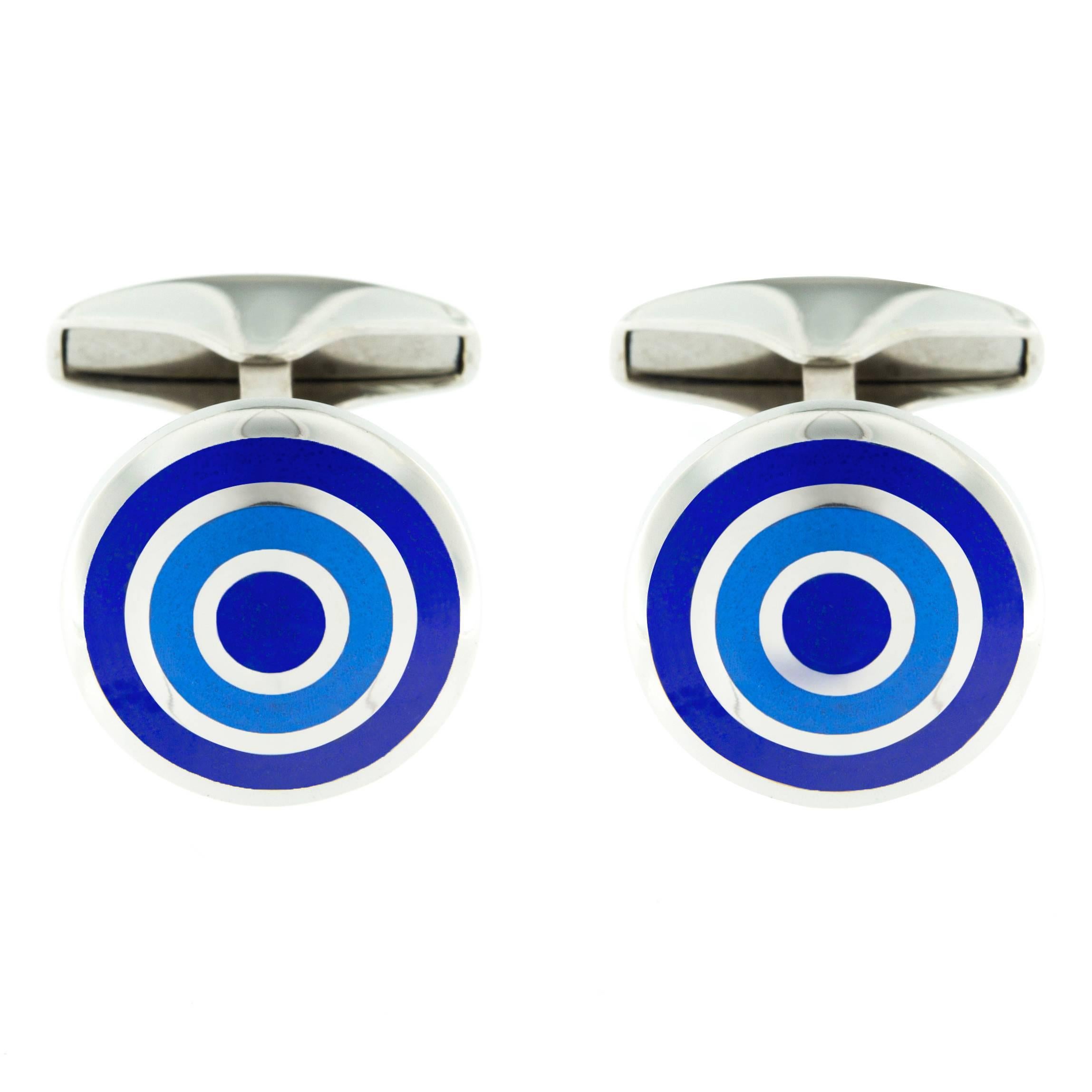 Jona Blue Enamel Sterling Silver Cufflinks For Sale at 1stDibs