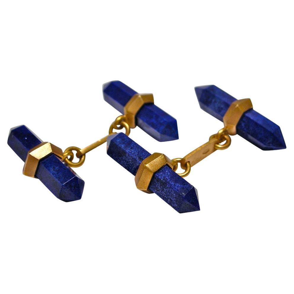 LACLOCHE FRERES Edwardian 18K Gold Lapis Cufflinks at 1stDibs
