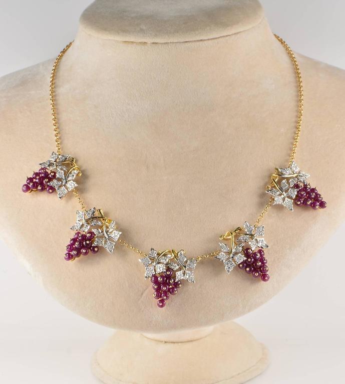 Natural Ruby and Diamond Grape Necklace at 1stDibs | grape jewelry