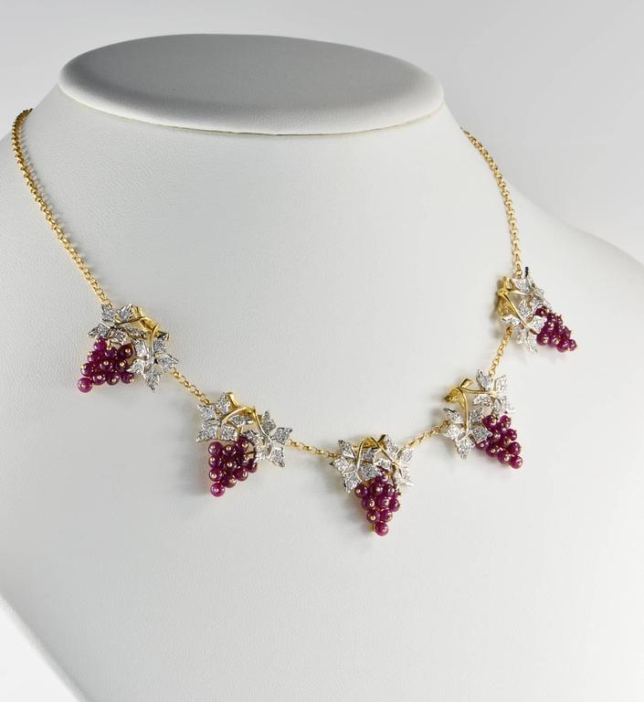 Natural Ruby and Diamond Grape Necklace at 1stDibs | grape jewelry