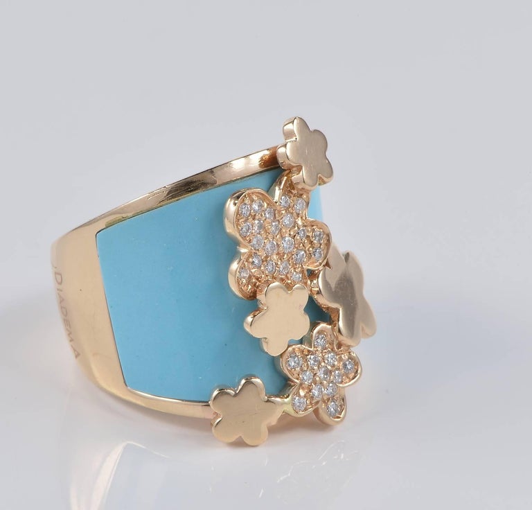 Magnificent Carved Turquoise Diamond Italian Design Ring For Sale at ...