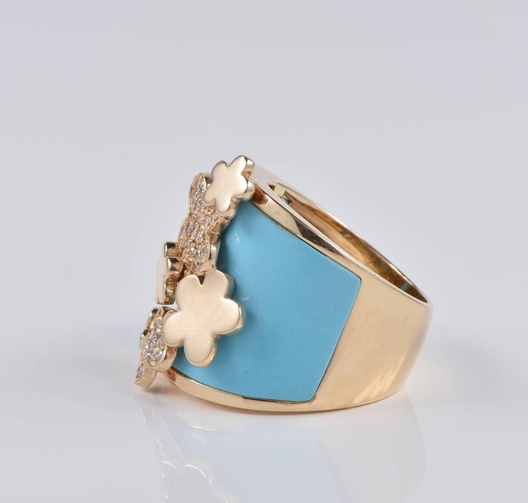 Magnificent Carved Turquoise Diamond Italian Design Ring For Sale at ...