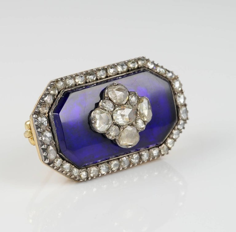 Diamond Bristol Glass Brooch at 1stDibs