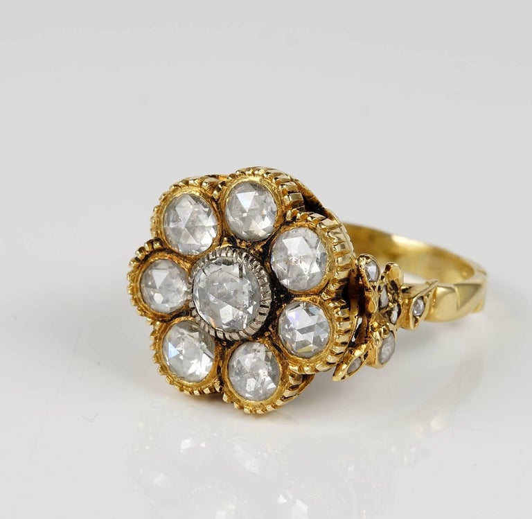 Georgian 2.95 Carat Rose Cut Diamond Rare Cluster Ring at 1stDibs