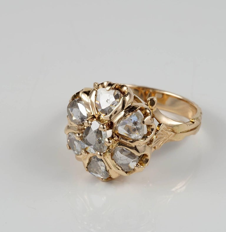 Victorian 2.0 Carat Rose Cut Diamond Rare Cluster Ring For Sale at 1stDibs