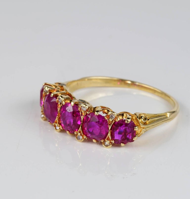 Certified Burma Rubies English Victorian Five-Stone Rare Ring For Sale ...