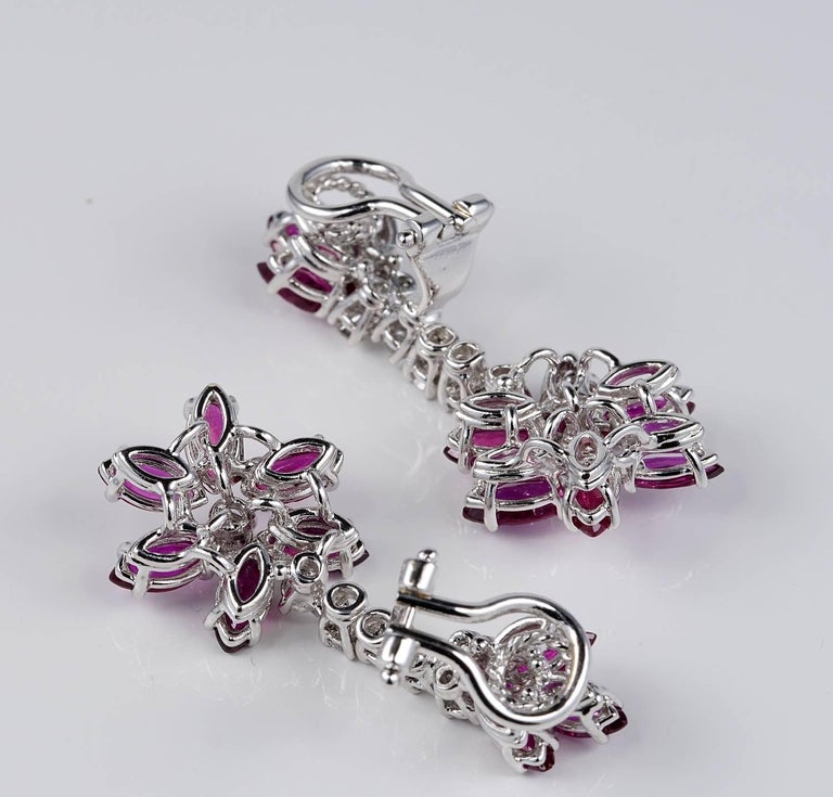 Vintage Flower Ruby Diamond Drop Earrings at 1stDibs