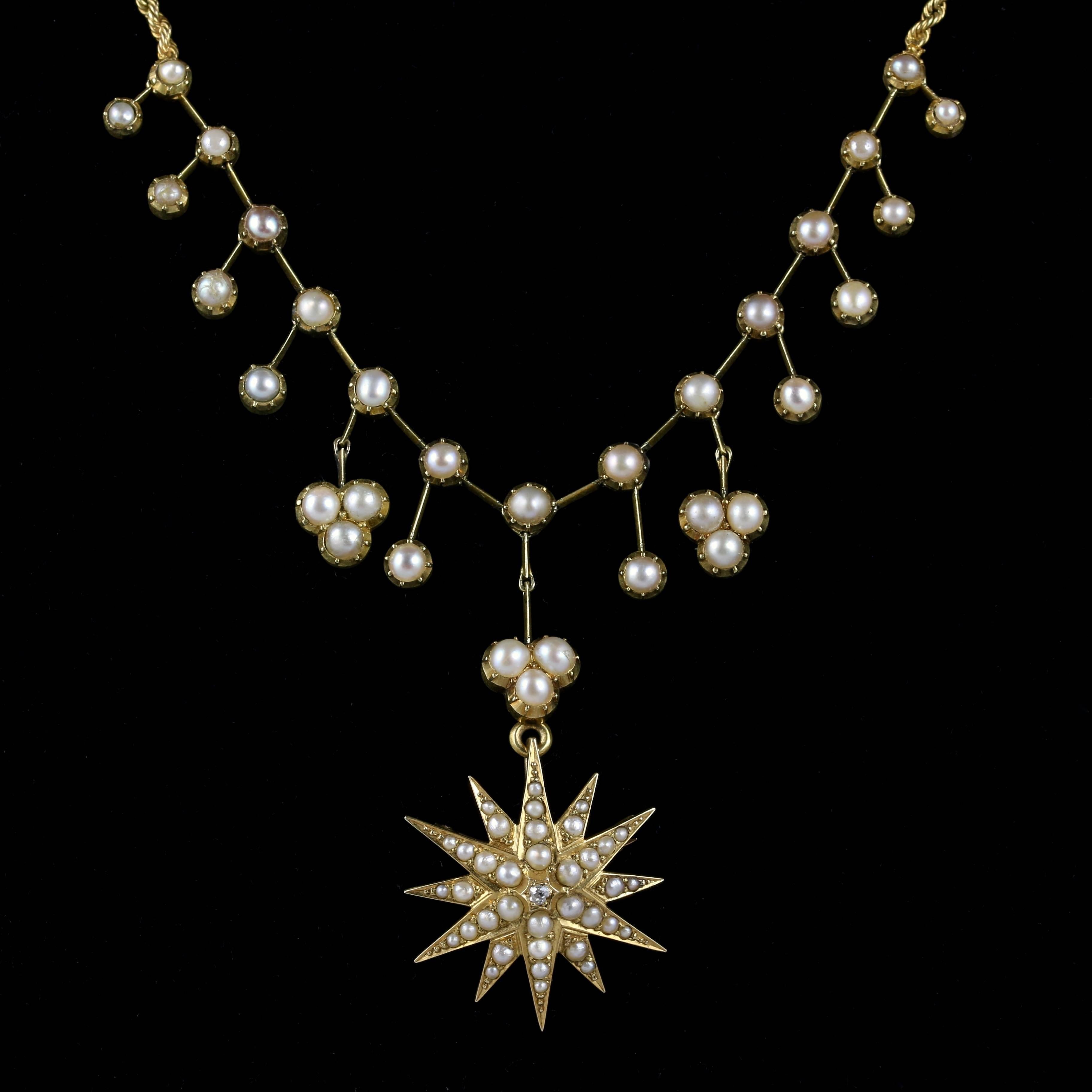 Antique Victorian Pearl Diamond Necklace 15 Carat Gold For Sale at ...