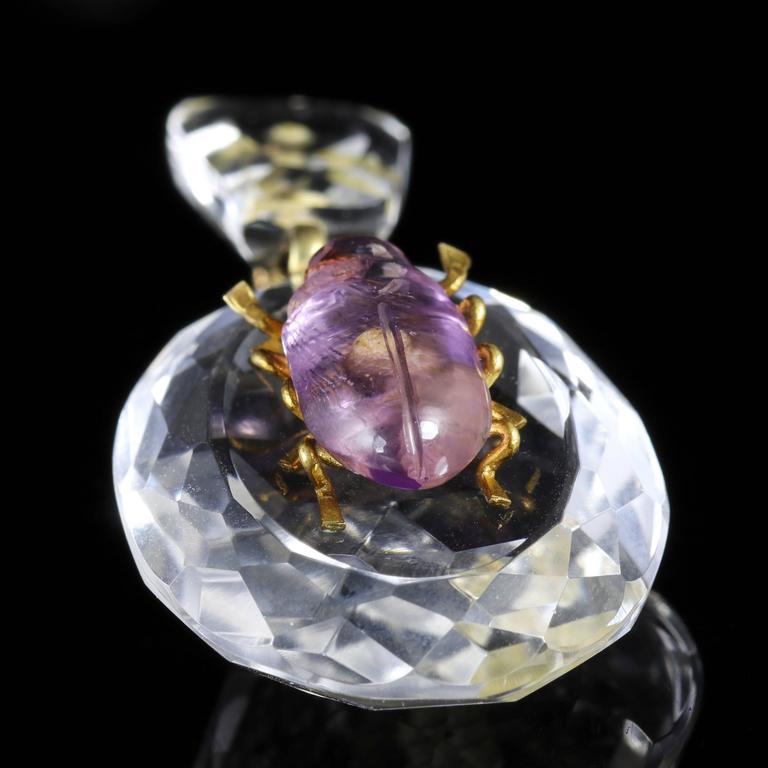 Antique Victorian Rock Crystal Amethyst Bug Gold Pendant For Sale at ...