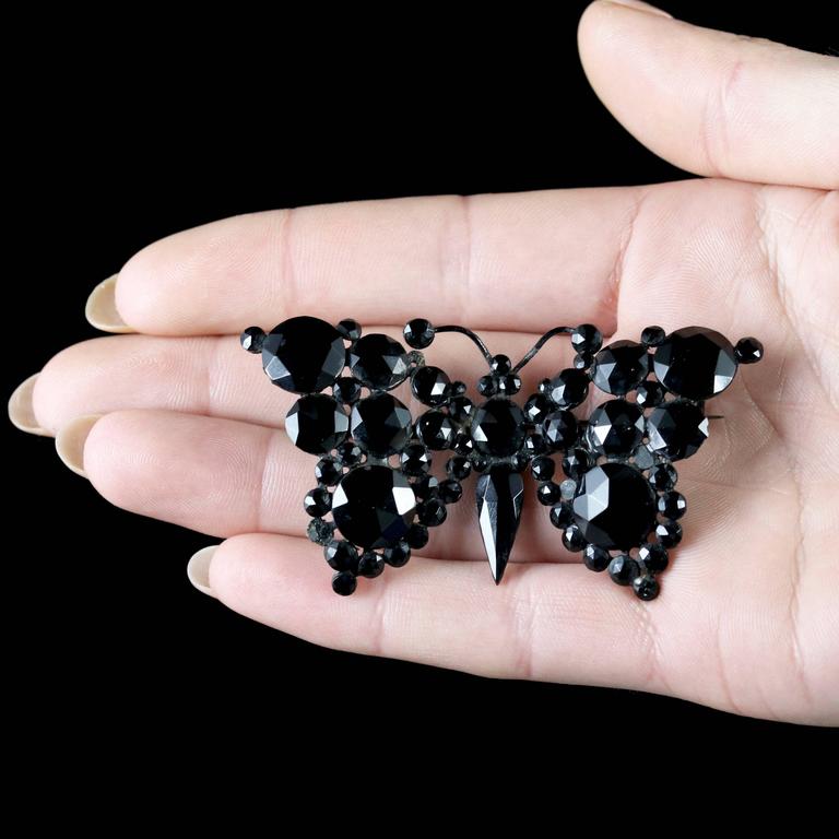 Antique Victorian French Jet Butterfly Brooch For Sale at 1stDibs