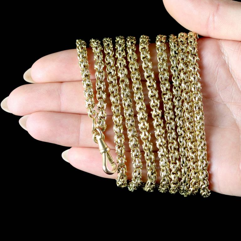 Antique Victorian French Long Gold Guard Necklace 18 Carat Solid Gold ...
