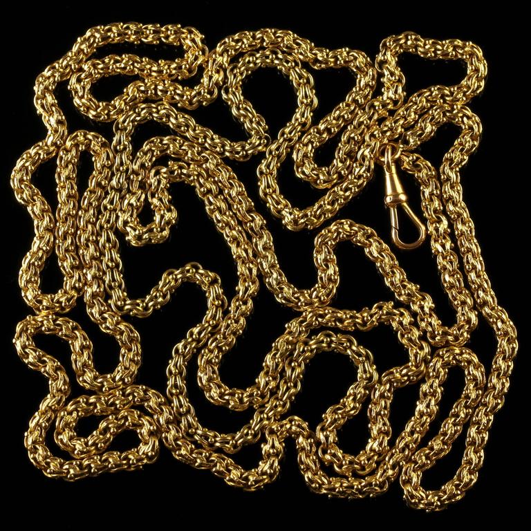Antique Victorian French Long Gold Guard Necklace 18 Carat Solid Gold ...