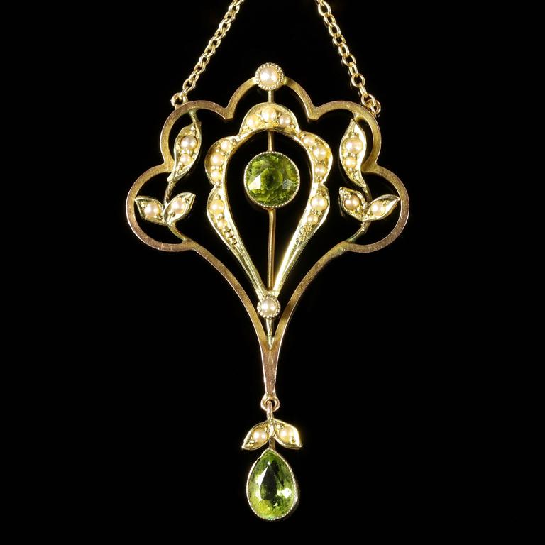 Antique Victorian Peridot Pearl Pendant Necklace, circa 1900 For Sale ...