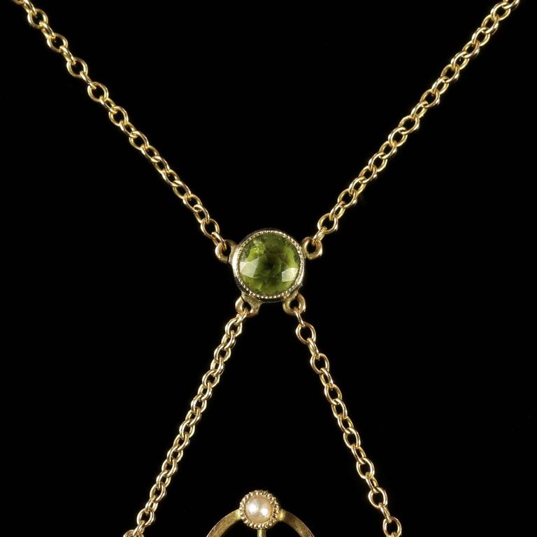 Antique Victorian Peridot Pearl Pendant Necklace, circa 1900 For Sale ...