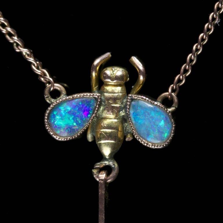 Antique Victorian Opal Spider Fly Necklace, circa 1900 at 1stDibs
