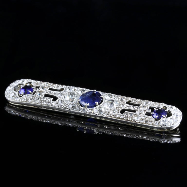 Edwardian French Sapphire Diamond Brooch Platinum J.Chaumet For Sale at ...