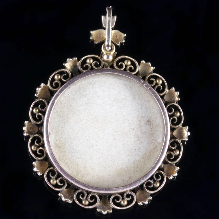 Antique Victorian Turquoise Pearl Gold Picture Pendant Locket, circa ...