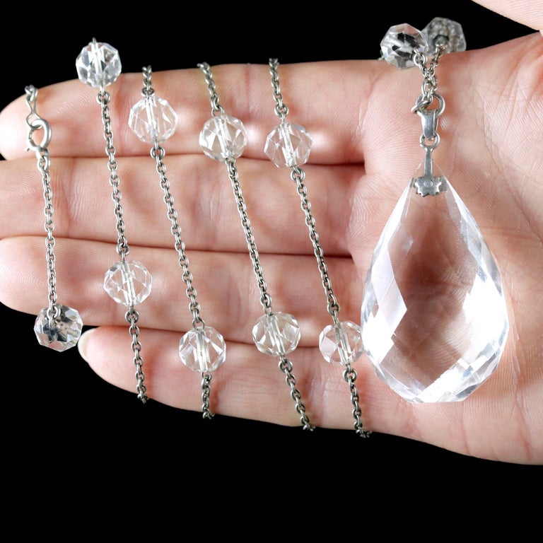 Antique Victorian Long Silver Rock Crystal Necklace, circa 1900 K.Uyeda ...