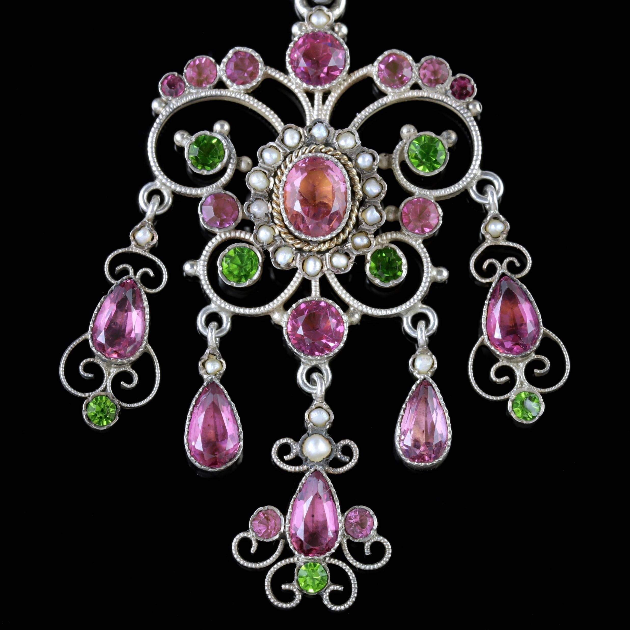 Antique Victorian Suffragette Pink Green Paste Pendant and Chain, circa ...