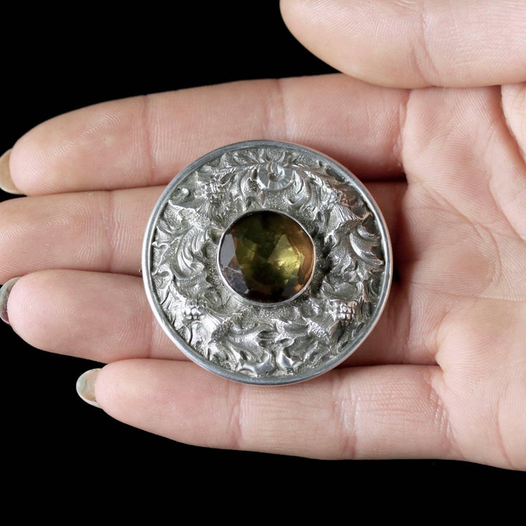Antique Victorian Scottish Silver Thistle Citrine Brooch, circa 1890 at ...