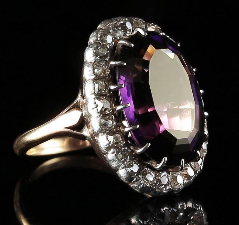 Antique Victorian Amethyst Diamond Ring, circa 1900 16 Carat Amethyst ...