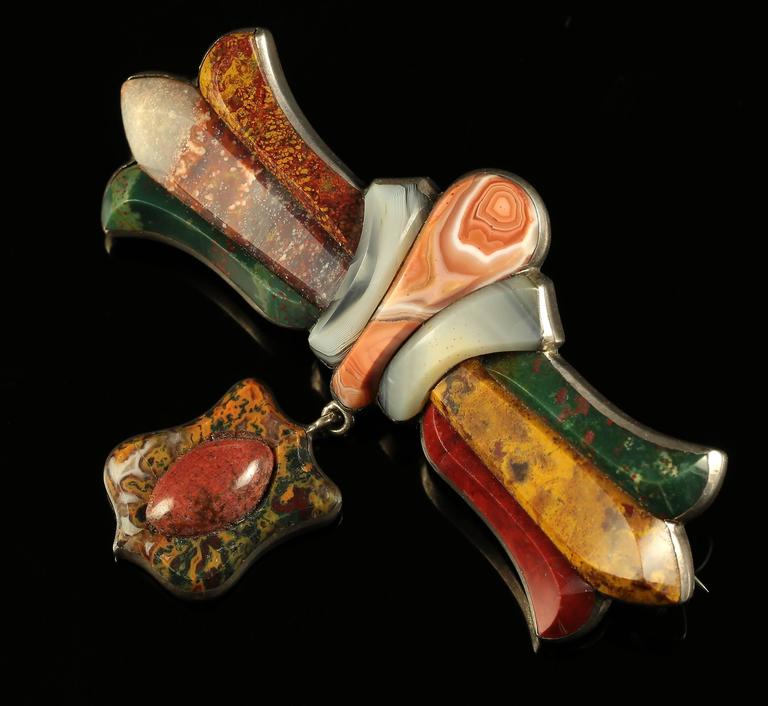 Antique Victorian Silver Scottish Agate Brooch Fabulous Dropper Brooch ...
