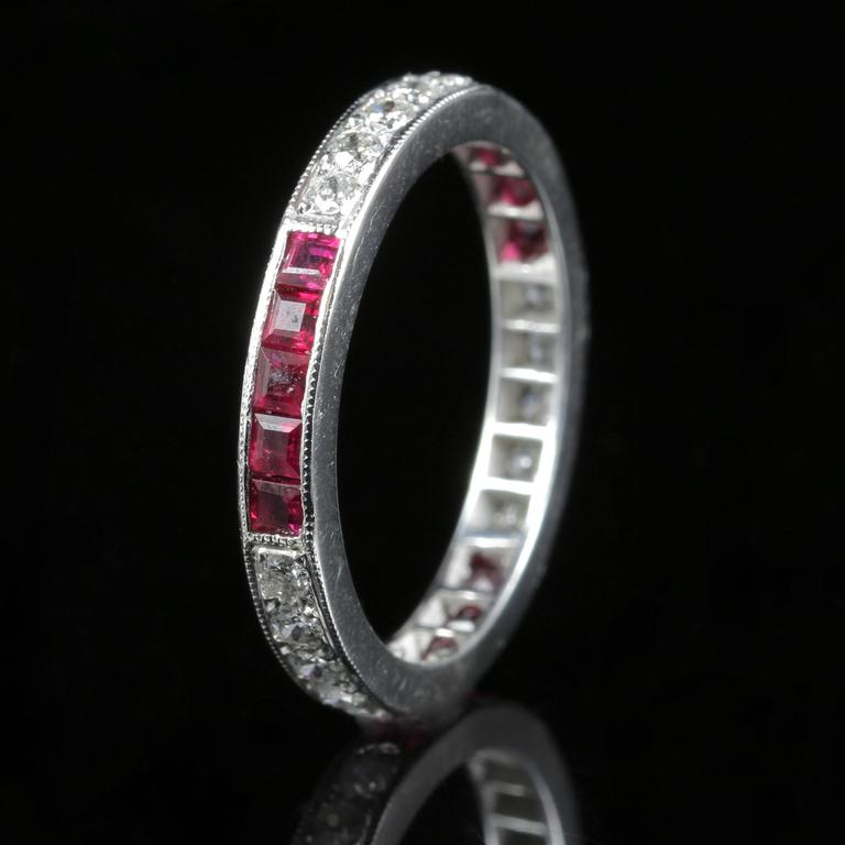 Ruby Diamond Eternity Ring 18 Carat White Gold Old Cut Diamonds For ...