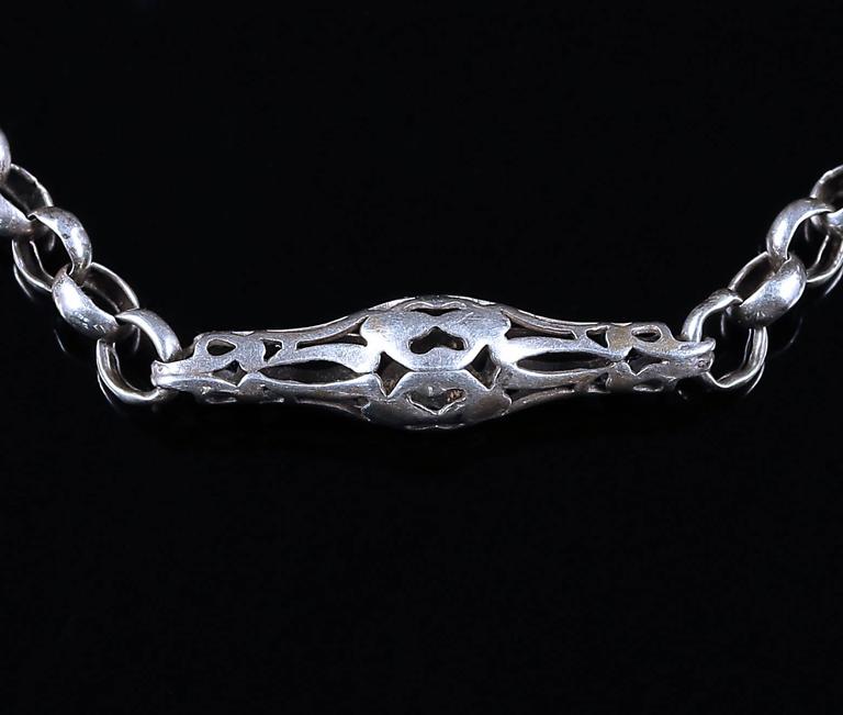 Antique Georgian Chain Blue Enamel Silver Witches Heart Pendant at 1stDibs