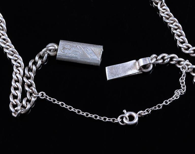 Antique Georgian Chain Blue Enamel Silver Witches Heart Pendant at 1stDibs