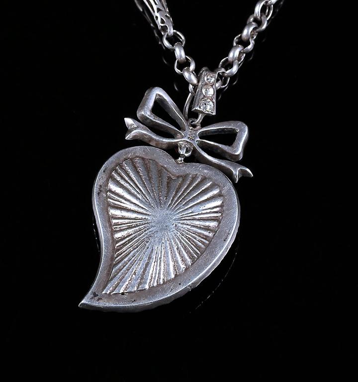 Antique Georgian Chain Blue Enamel Silver Witches Heart Pendant at 1stDibs