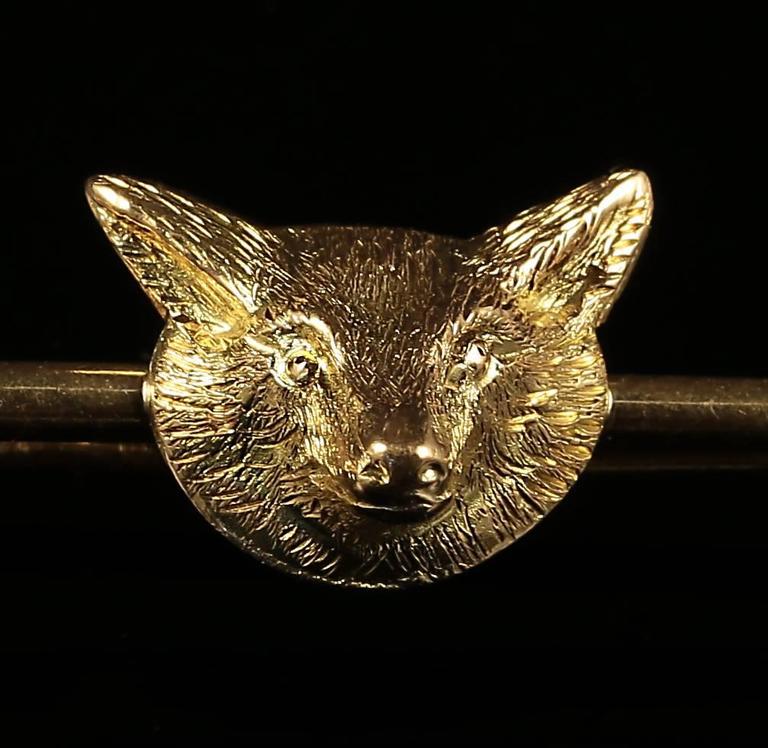 Antique Fox and Riding Crop Yellow Gold Hunting Pin circa 1900 at 1stdibs