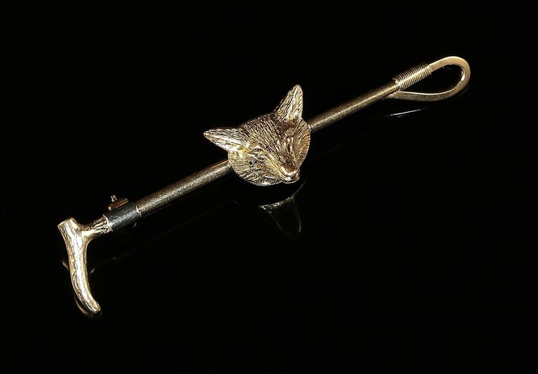 Antique Fox and Riding Crop Yellow Gold Hunting Pin circa 1900 at 1stdibs