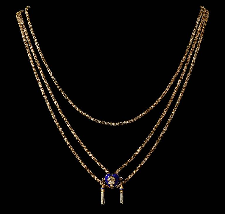 Antique Georgian Long Guard Silver Gold Chain Heart Slider circa 1800 ...