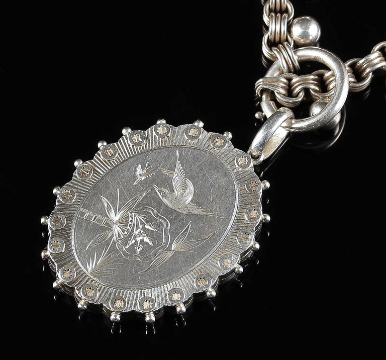 Antique Silver Locket Collar Necklace Dated Birmingham 1880 at 1stDibs