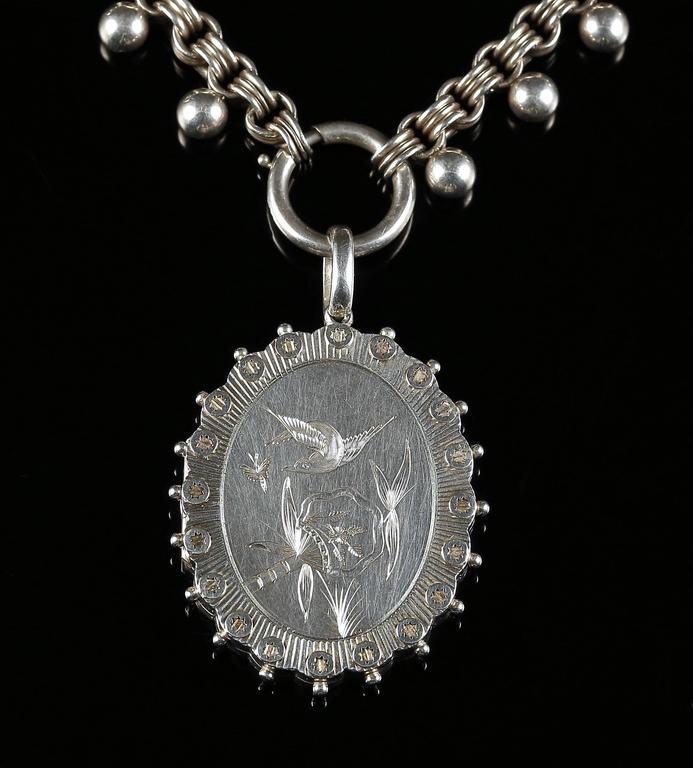Antique Silver Locket Collar Necklace Dated Birmingham 1880 at 1stDibs