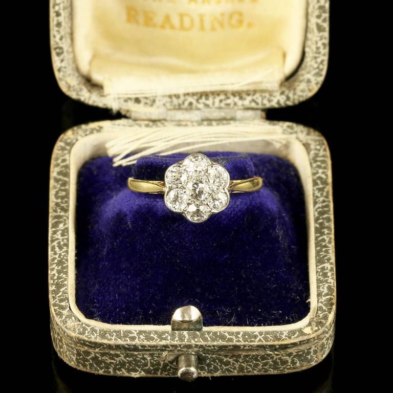 Antique Edwardian Diamond Yellow Gold Platinum Daisy Ring at 1stDibs ...