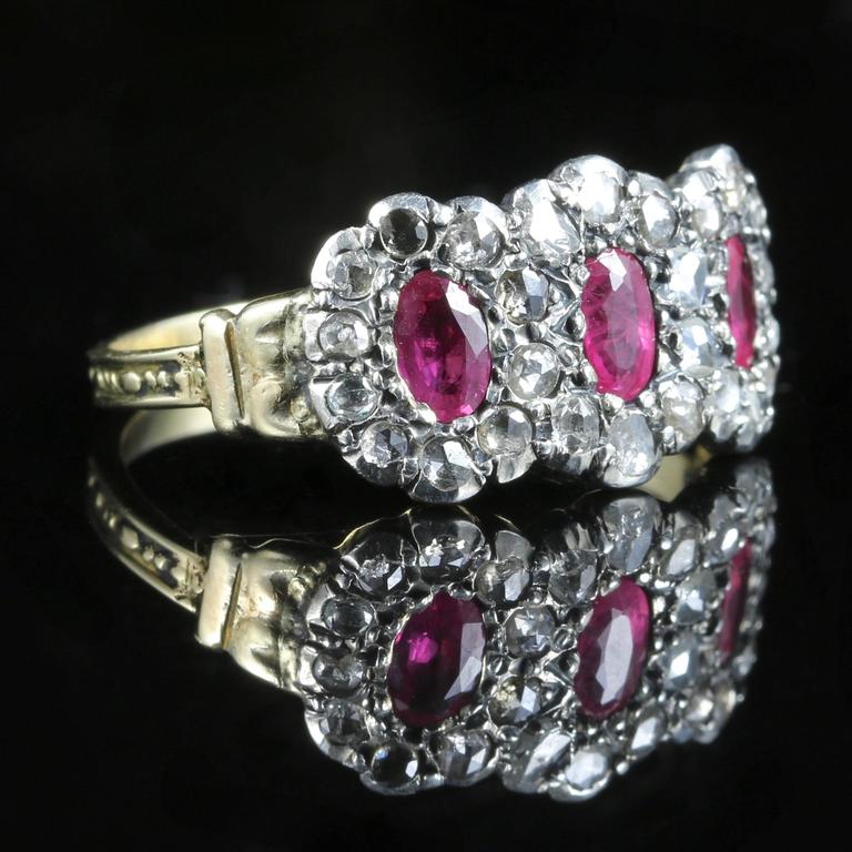 Antique Georgian Ruby Diamond Triple Cluster Ring For Sale at 1stDibs ...