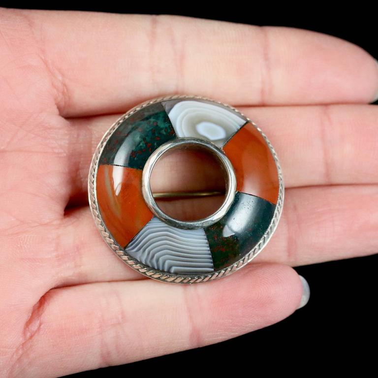 Antique Victorian Scottish Agate Brooch Plaid Agates For Sale at ...